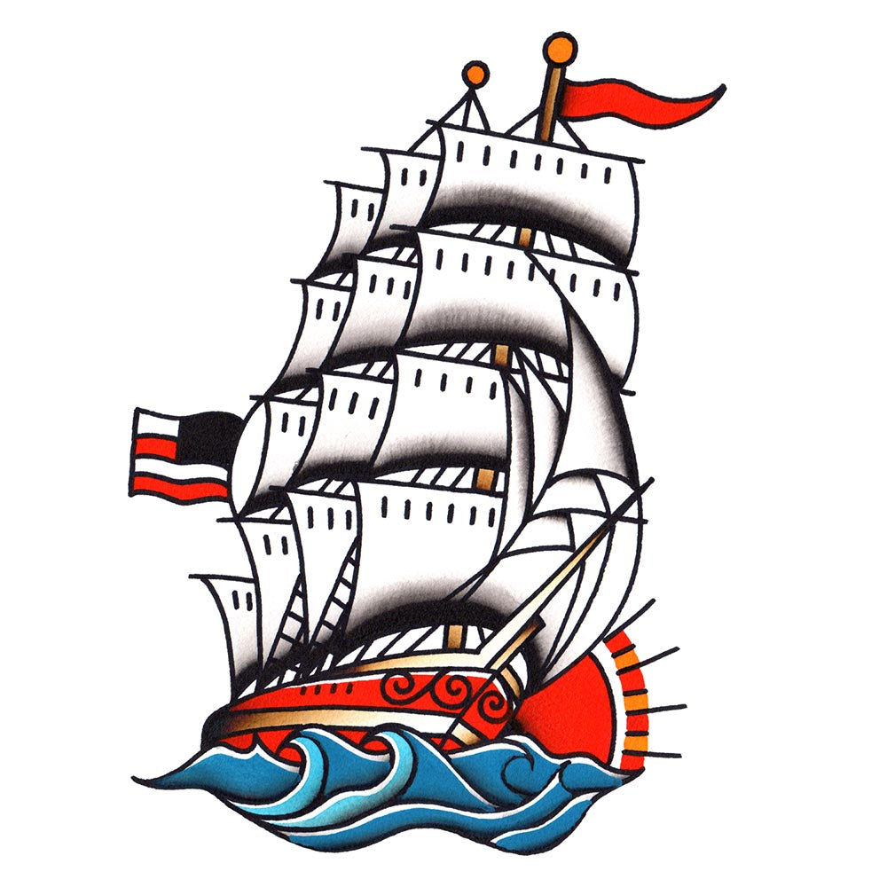 Clipper Ship American Traditional Temporary Tattoo by Toddler Tattoos